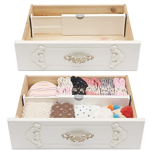 DIOMMELL 4 Pack Adjustable Dresser Drawer Dividers Organizers, Plastic Expandable Drawer Organization Separators for Kitchen, Bedroom, Closet, Bathroom and Office Drawers