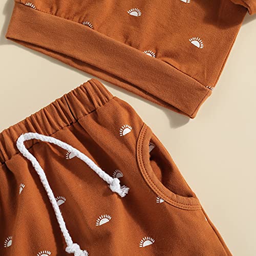 Capbier Newborn Baby Boys Clothes Sets Infant Cute Sun Print Long Sleeve Pullover Sweaters 3 6 9 18 24 Months Outfits Unisex Cotton Clothing, Brown, 3-6 Months (100 Percent Cotton)