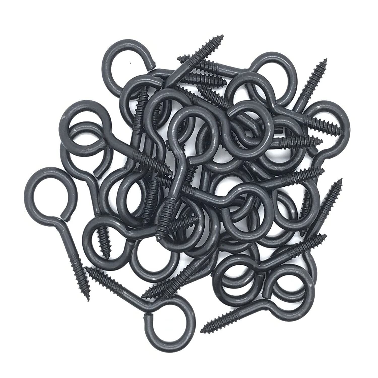 Screw Eyes, 2 Inch Metal Eye Hook, Zinc Plated Self Tapping Screw Hooks Ring, Eyelet Screws Black 30 Pcs