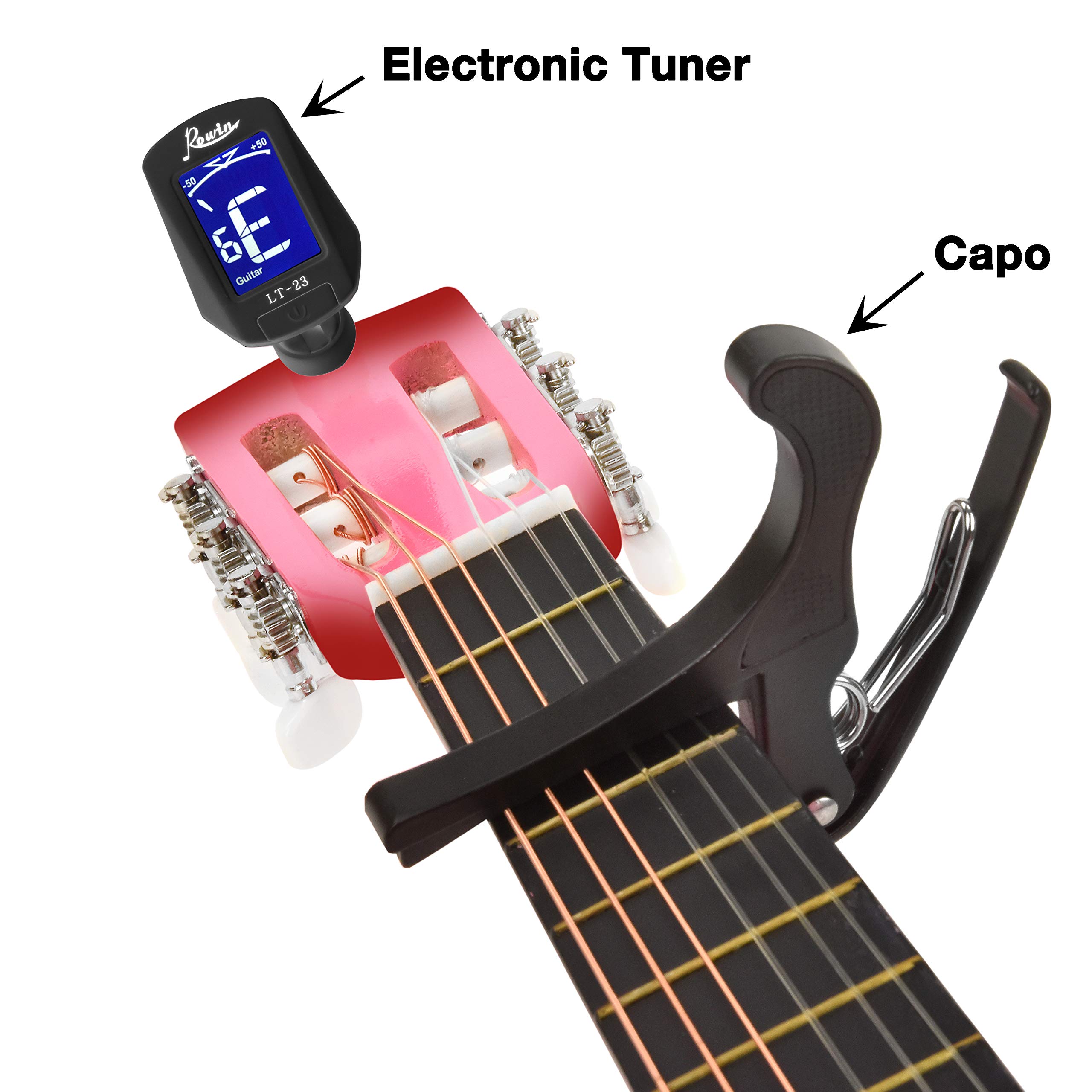 30" Left Handed Wood Guitar with Case and Accessories for Kids/Girls/Boys/Teens/Beginners (Pink Gradient)
