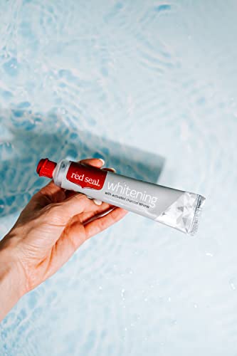 Red Seal Teeth Whitening Toothpaste with Baking Soda, Activated Charcoal Spheres, Coconut Oil for Visibly Brighter Smile – Fluoride Free, No SLS, Paraben Free