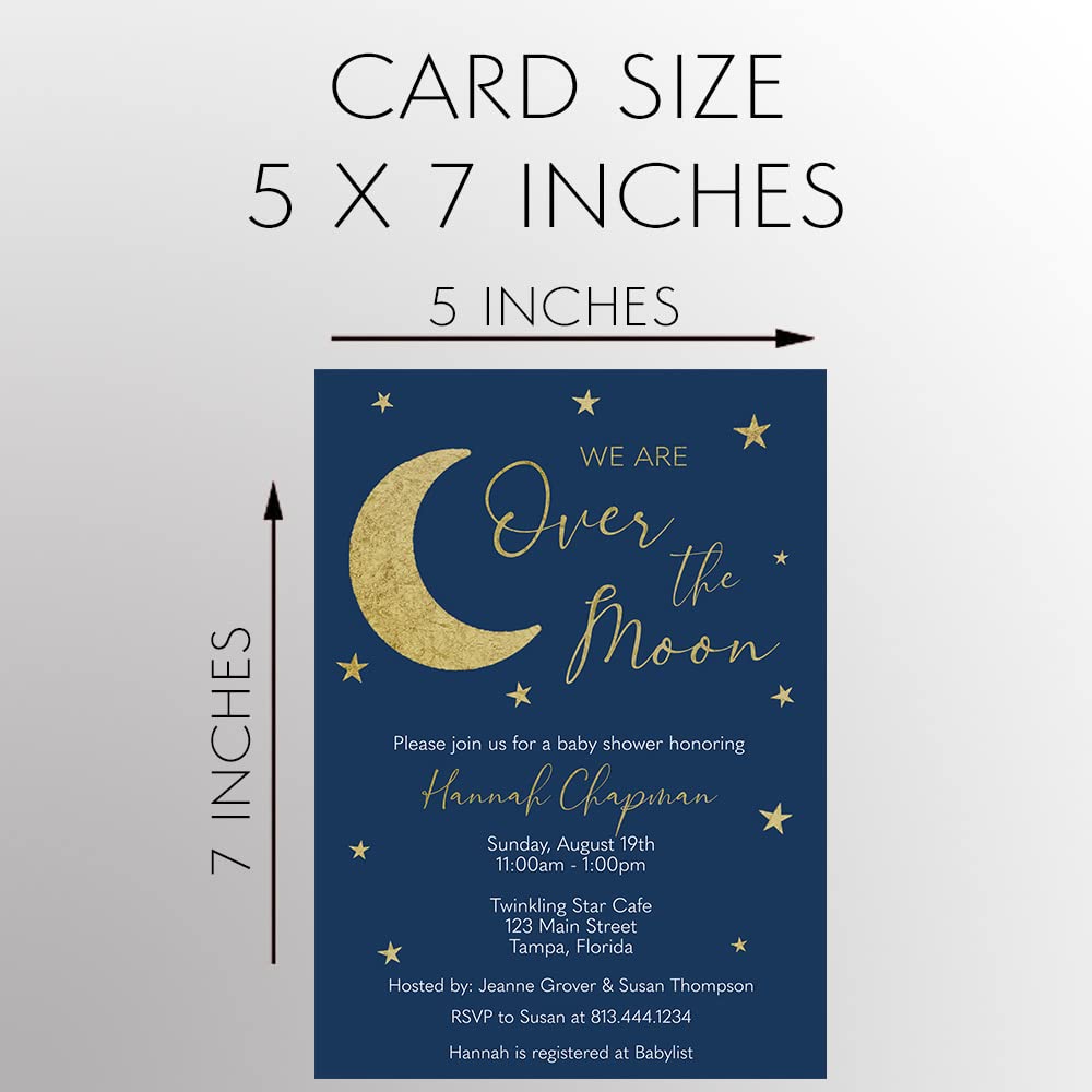 Over The Moon Baby Shower Invitations For Boy Customizable Twinkle Stars Invites (12 Count)