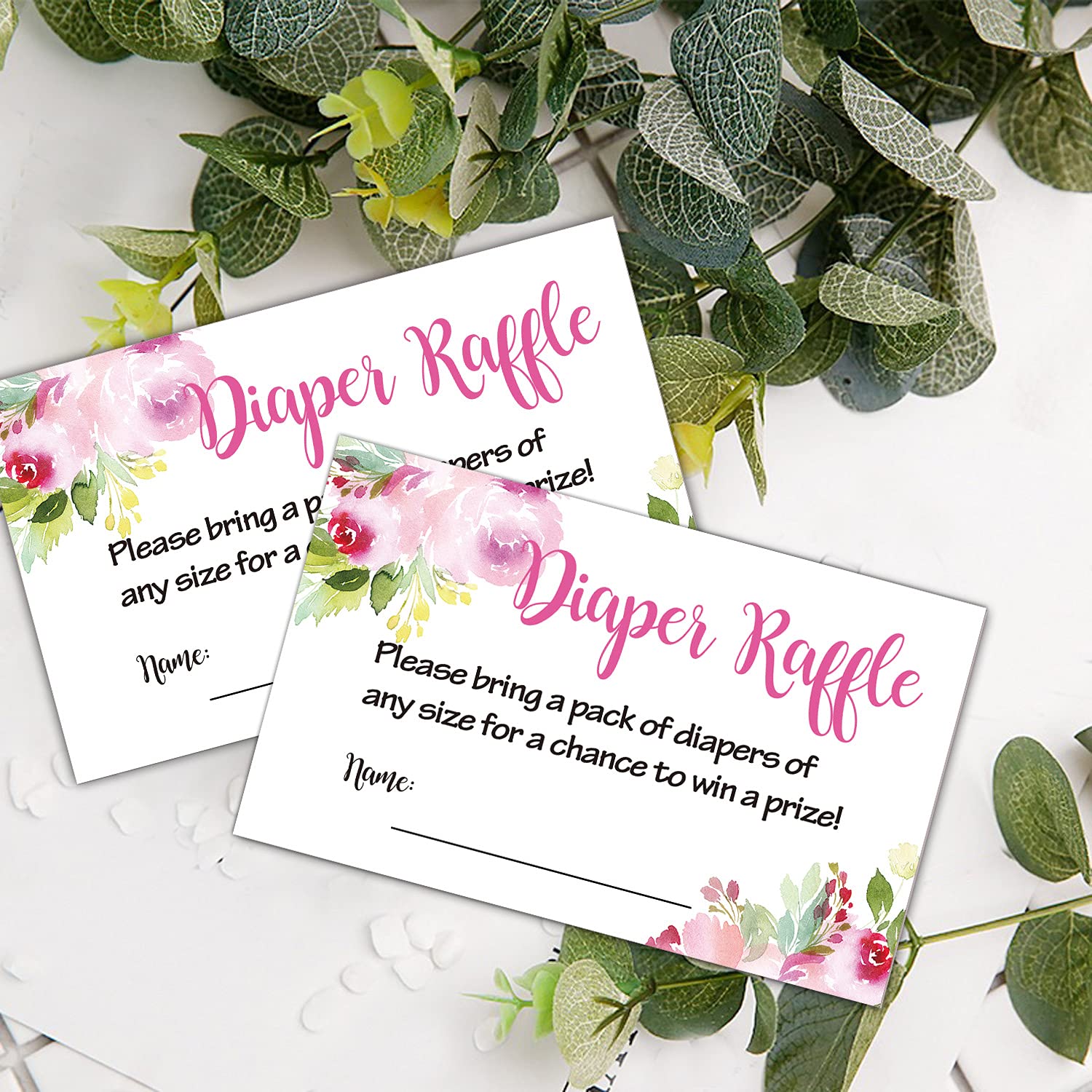 None Brand Floral Diaper Raffle Tickets, Baby Shower Invitations Insert Cards, Baby Shower Game (50 Pack)