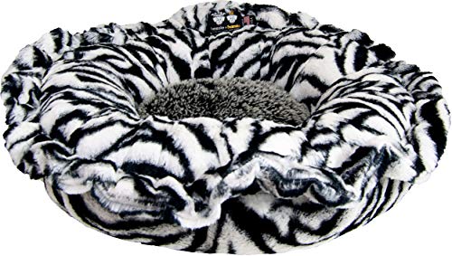 Bessie and Barnie Ultra Plush Zebra/ Midnight Frost Deluxe Luxury Shag Dog/Pet Lily Pod Bed Machine Washable