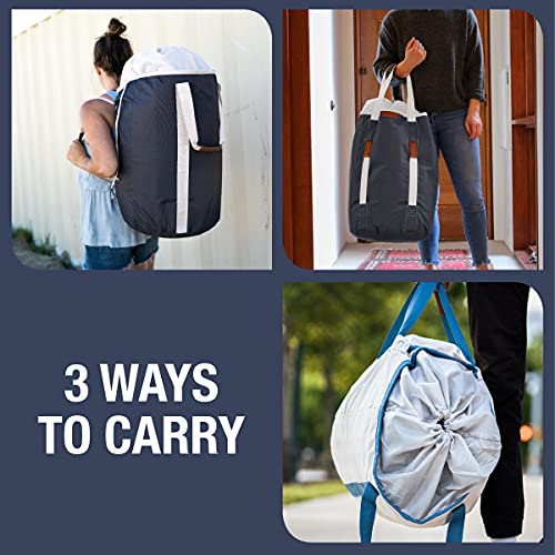 CleverMade Laundry Backpack Duffel Bag Tote with Shoulder Straps - Extra Large Capacity Clothes Hamper with Drawstring Top Closure Lid, Charcoal