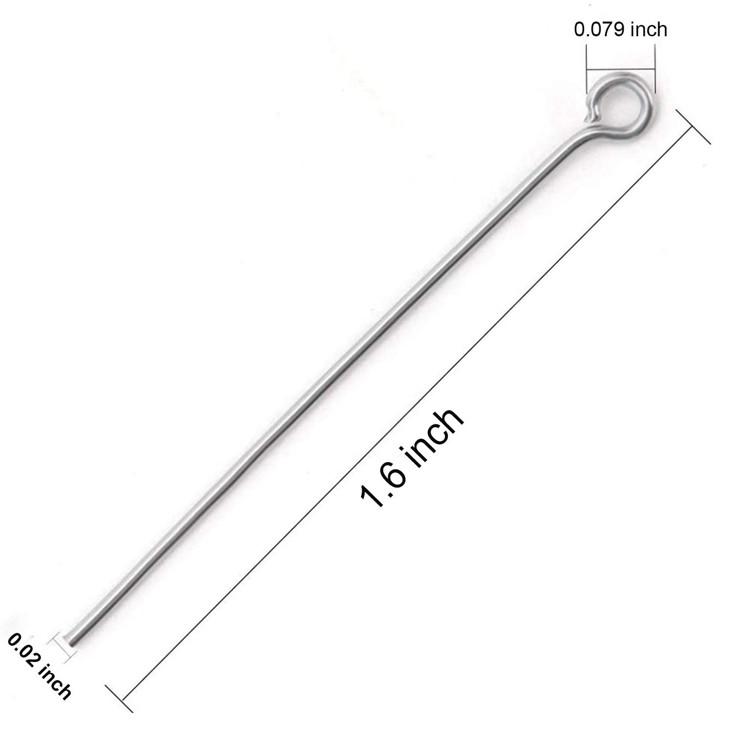 300 Pcs 1.6 Inch 304 Stainless Steel Open Eye Pins Headpins for Jewelry Necklace Making, (Silver)