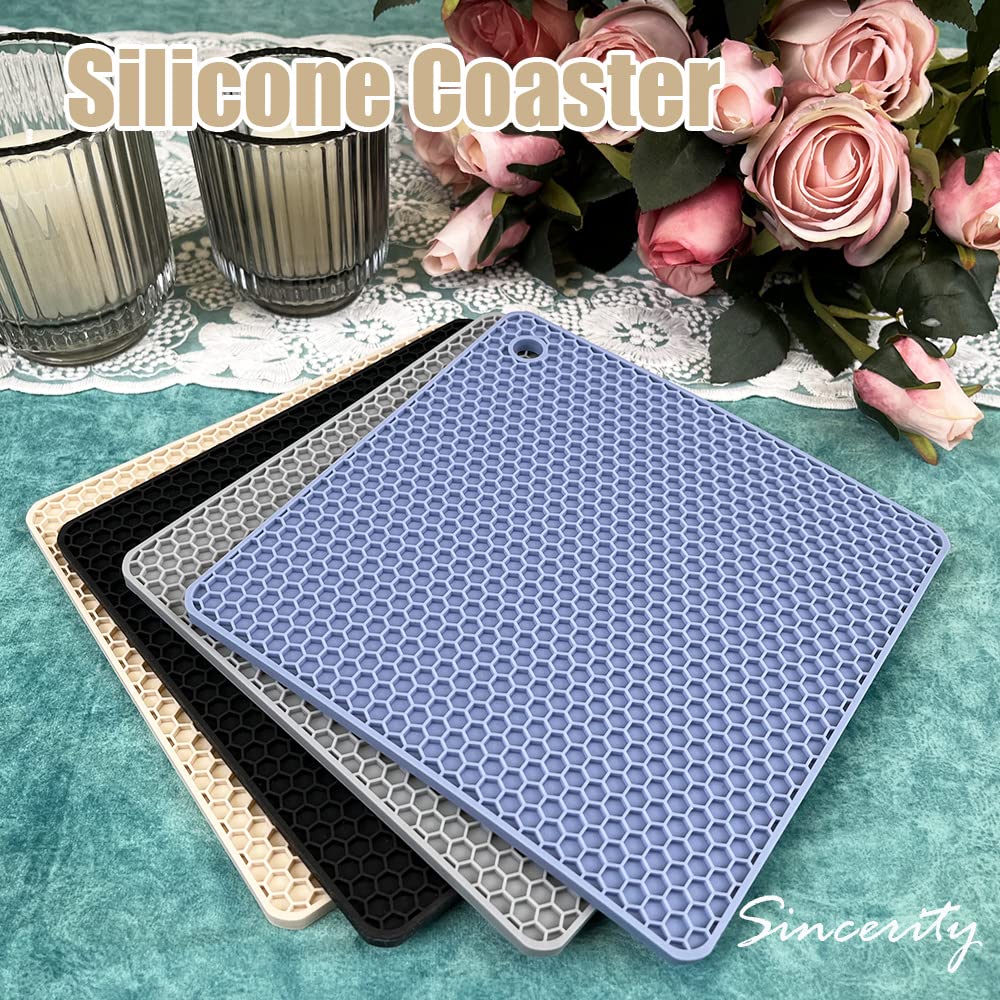 4 Pieces Silicone Trivet Mats, Hot Pot Holders, Kitchen Tools, Heat Resistant Non Slip Durable Pads for Hot Dishes Bowls, Jar Opener, Easy to Wash and Dry Hot Pan Cushions (Beige)