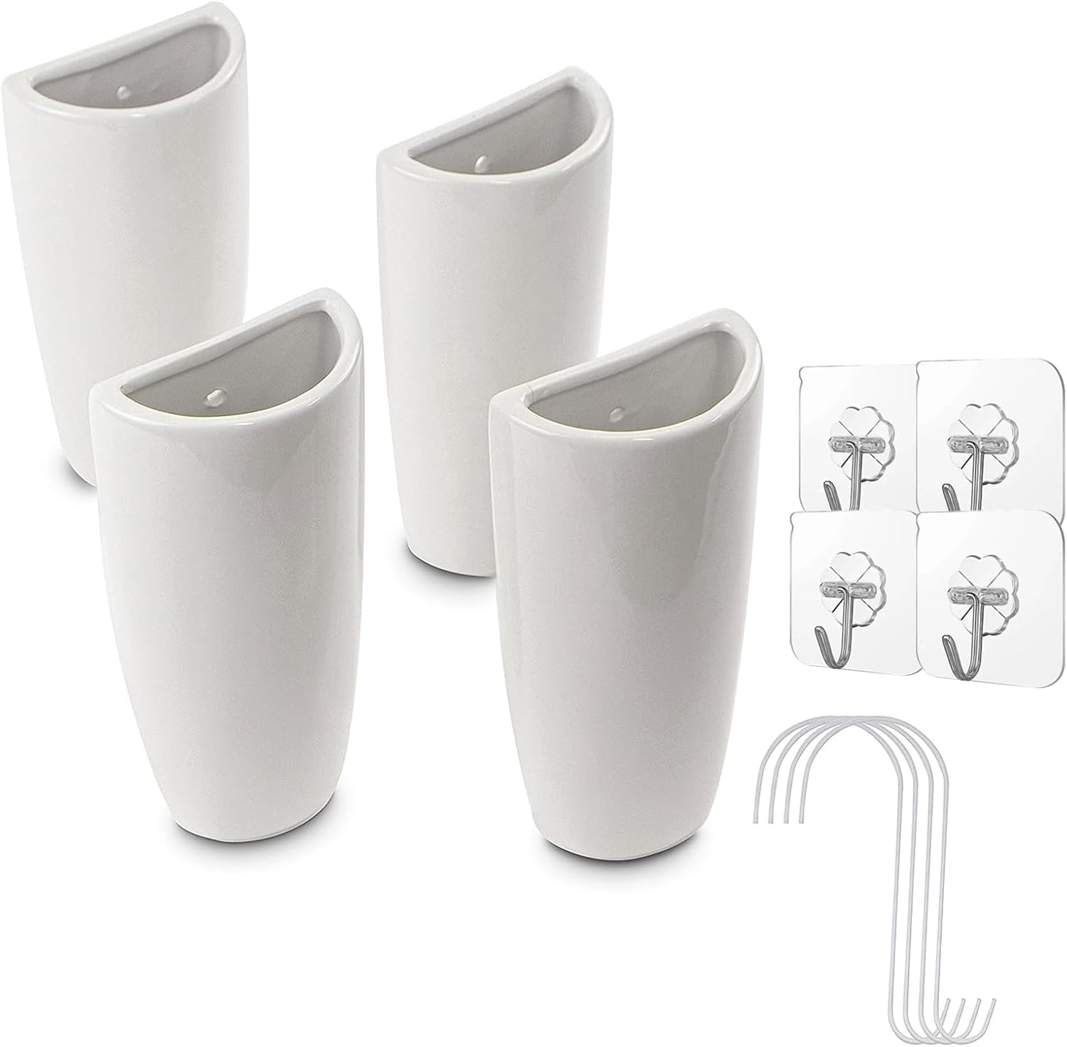 4 Pieces White Ceramic Radiator Hanging Humidifier Set,Controls Dry Air Moisture Humidity with Free Hanging S Hooks,Eco Friendly No Electricity Required, Easy to Clean (Ceramic White)