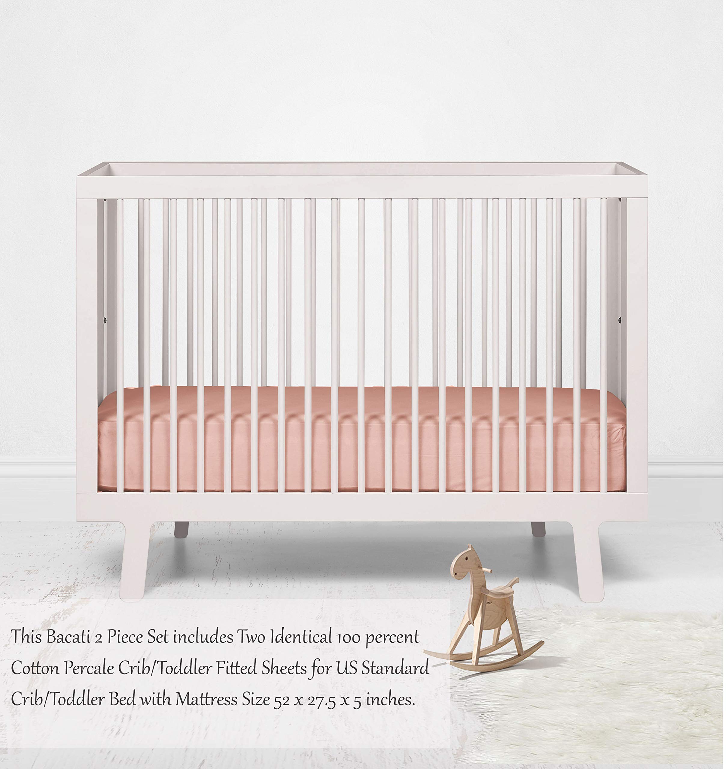 Bacati - 2 Pack Solid Girls 100% Cotton Percale Universal Baby US Standard Crib or Toddler Bed Fitted Sheets (Coral)