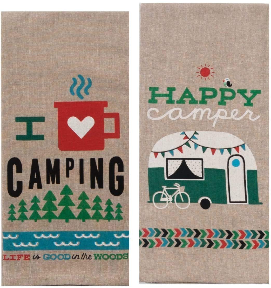 18th Street Gifts Camper Decorations - Happy Camper Dish Towels and Camp Sign - Camping Themed Decor - Camper Gift