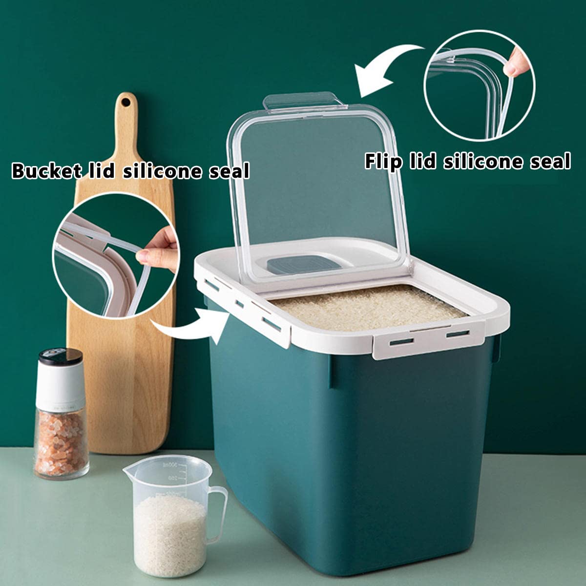 20 lbs Rice Container Storage,Daily Household airtight Rice Container, with Easy Seal Lid & Measuring Cup,Dog Food Storage Container,for Kitchen Soybean Corn,13inch