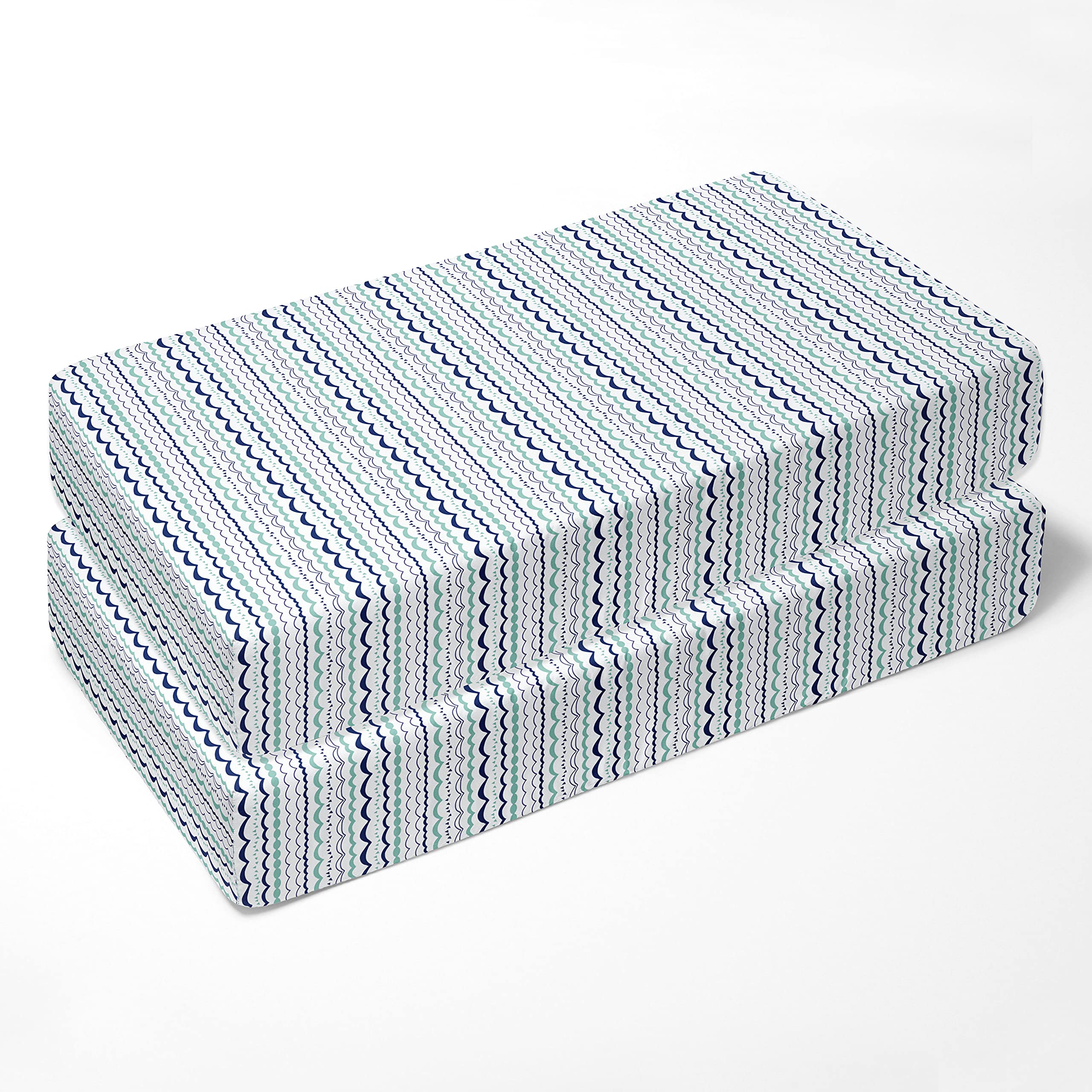 Bacati - 2 Pack NOAH Tribal Boys 100% Cotton Soft Breathable Percale Universal Baby US Standard Crib or Toddler Bed Fitted Sheets (Garland, Mint Navy)