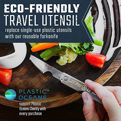 Forkanife Sport, Ultra-thin Camping Utensils with Case, Stainless Steel Camping Knife and Fork Set, Reusable Travel Utensils for Camping and Outdoor Adventures, 3.27 x 2.09-inch Case - Cold4ged