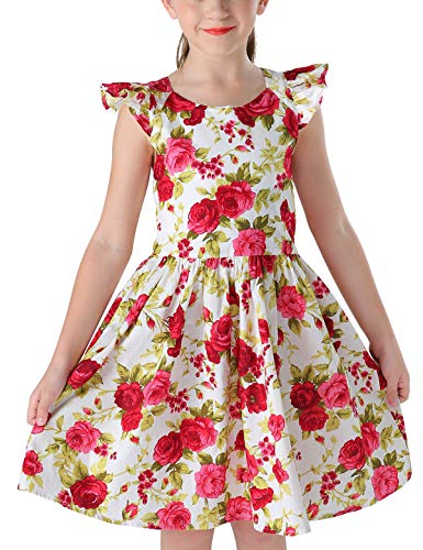 Floral Infant Backless Spring Summer Girls Sundress Clothes,D9#1,5-6 Years(130)