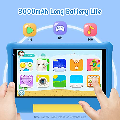 ApoloSign Kids Tablet, 7-inch Android 13 Tablet for Kids, 2GB RAM+32GB ROM with WiFi, Bluetooth, Parental Control APP, Educational Games, Dual Cameras, Shockproof Case(Blue)