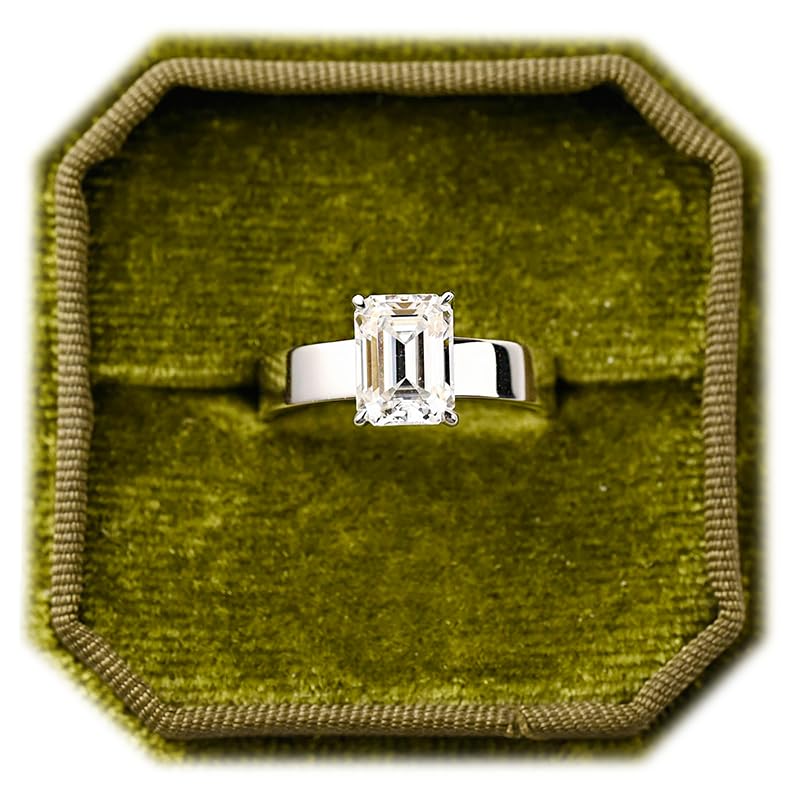 2 Carat Emerald Cut 4MM Wide Band Moissanite Engagement Ring, D Color VVS1 Clarity 10K / 14K / 18K Solid Gold Vintage Style Antique Halo Proposal Ring for Women, Anniversary Ring Gift for Wife
