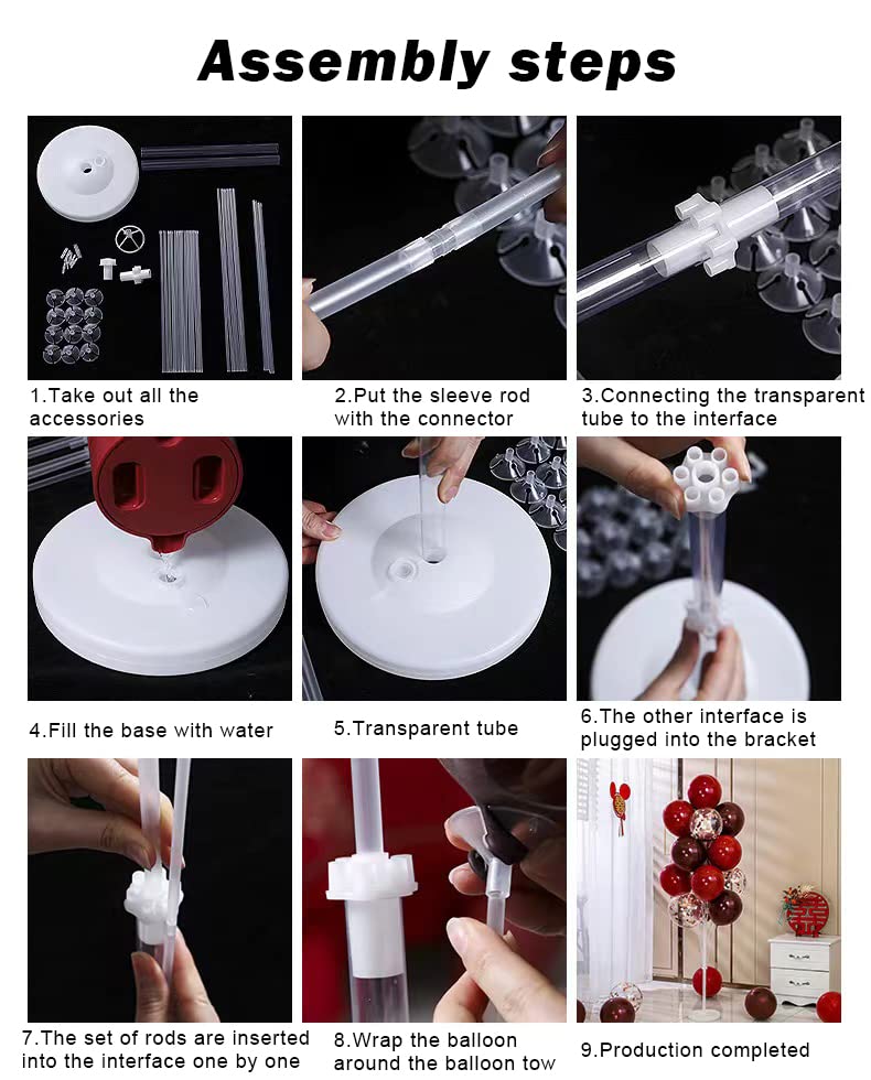 4 Set Balloon Column Stand Kit 5 FT, Balloon Flower Clips, Balloon Decorating Strips, Glue Points, Knotter for Birthday Baby Shower Wedding Graduation Christmas Bachelorette Holiday Party