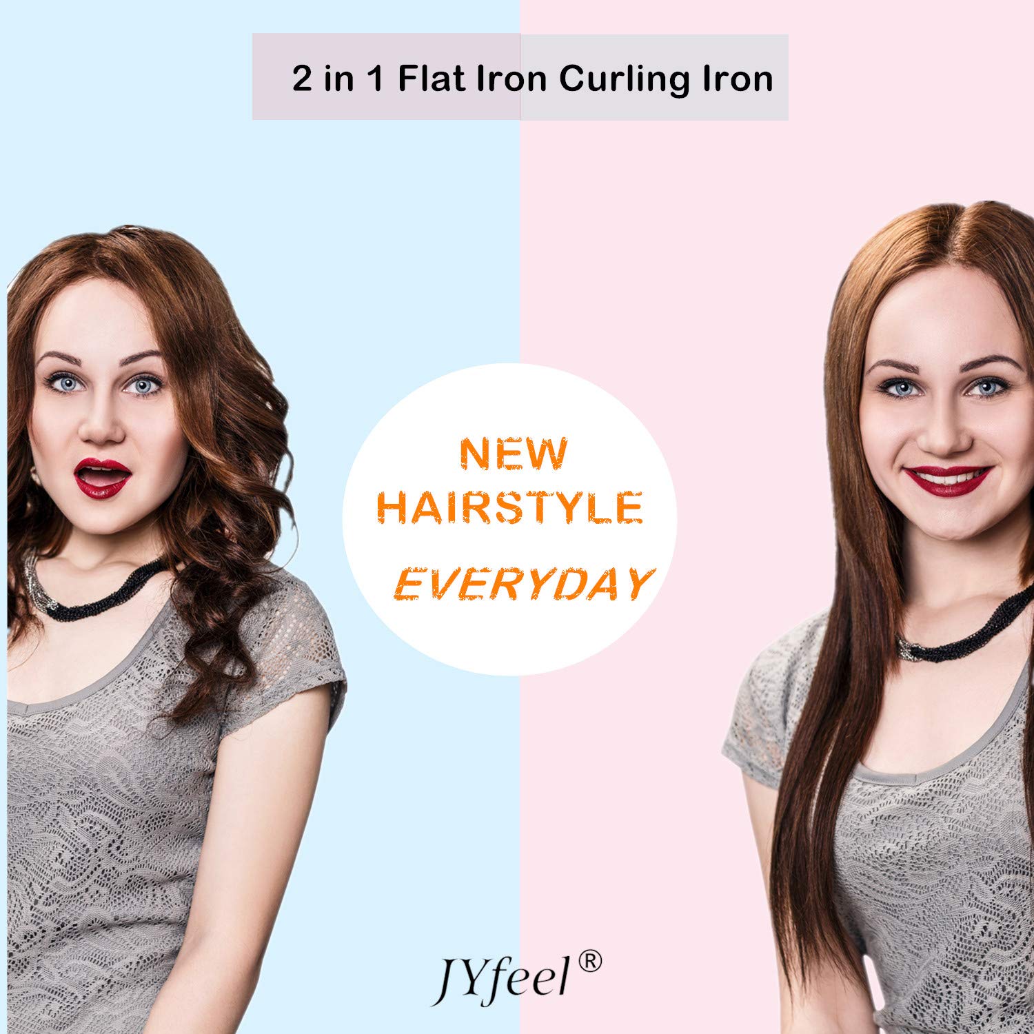 2 in 1 Travel Curling Flat Iron Dual Voltage Mini Hair Straightener and Curler with 1 Inch Rose Gold Ceramic PTC Plate (Gold)