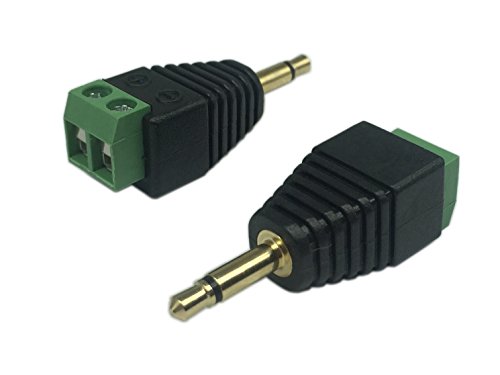 CERRXIAN 3.5mm TS Mono Male to 2 Pin Screw Terminal Female AUX Headphone Replacement Solderless Balum Converter Adapter (2-Pack)