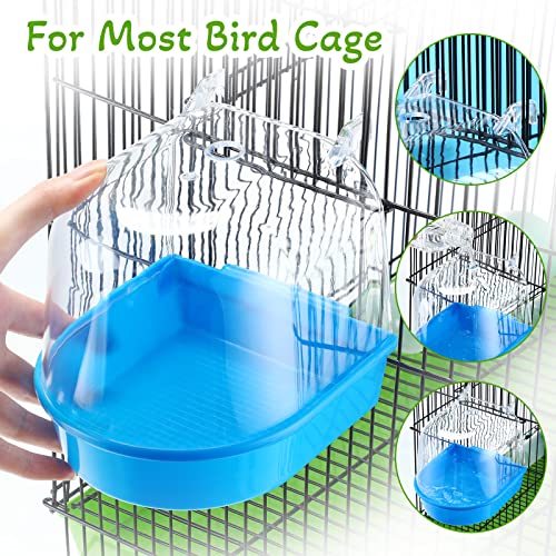 3 Pieces Clear Bird Bath for Cage Parakeet Bird Cage Accessories Hanging Bird Bath Box Parrot Bird Bathing Tub with Clear View for Small Birds Cockatiel Conure Canary Budgies Parrots Blue Green White