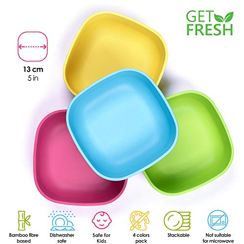 Bamboo Kids Bowls, 4 Pack Set, Stackable Bamboo Dinnerware for Kids, Bamboo Fiber Kids Bowls Set, Dishwasher Safe and Stackable