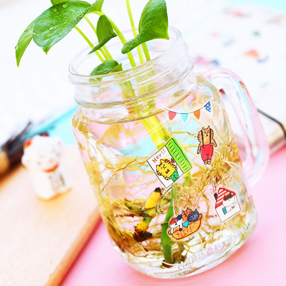 ALIMITOPIA Scrapbook Sticker,12 Sheets Kawaii Cartoon Cat Charactor DIY Transparent Decorative Paster Ornament Mark