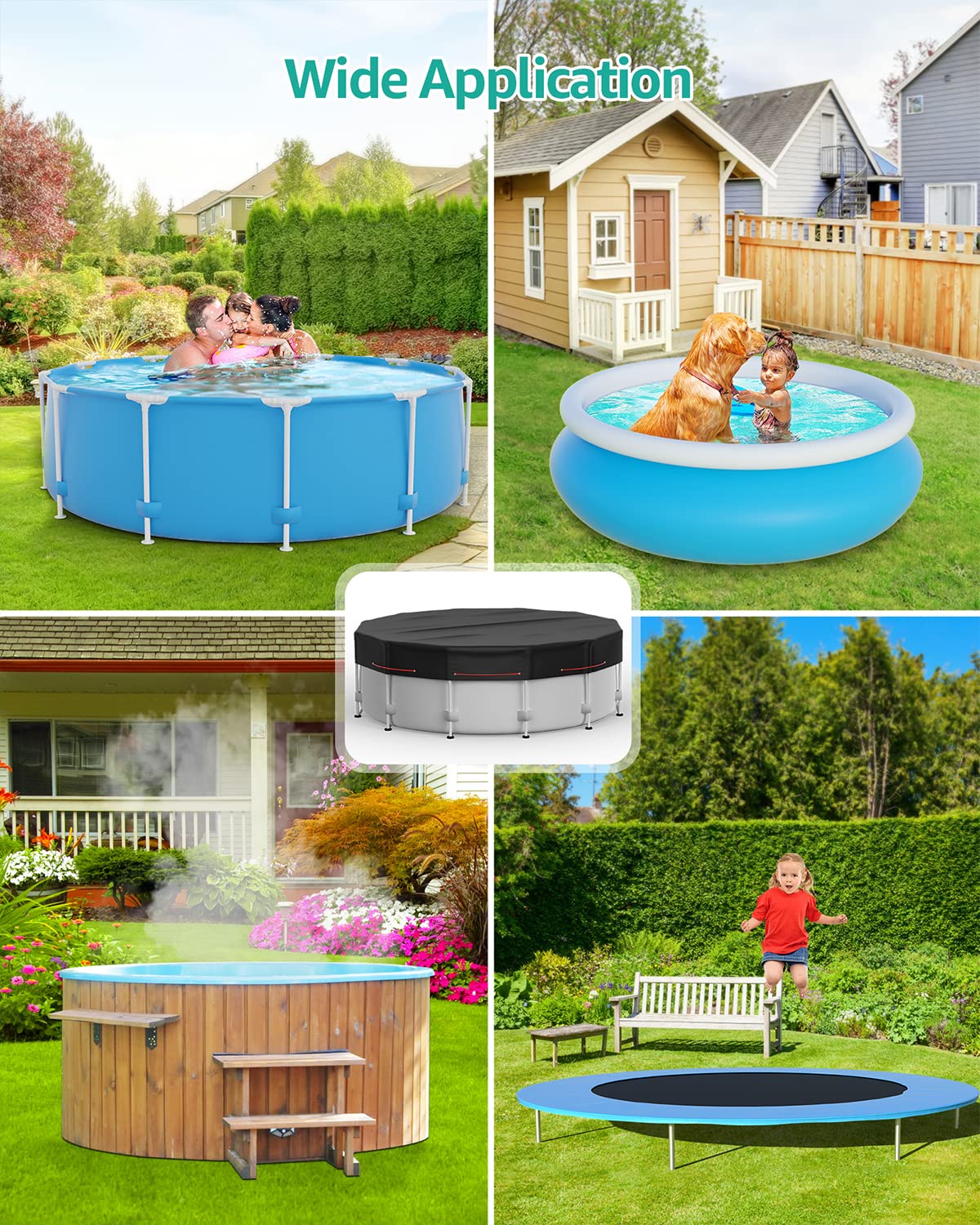 15Ft Round Pool Cover - Solar Covers for Above Ground Pools, Inflatable Pool Cover Protector with Steel Rope, Increase Stability Ground Swimming Inground Pools, Waterproof and Dustproof Hot Tub Cover