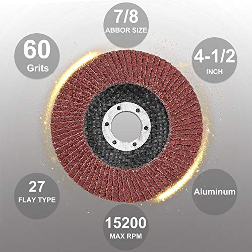 20 Pack 4-1/2 Inch Flap Disc 60 Grit Grinder Sanding Disc 4.5 Inch Grinding Wheels and Sanding Discs for Angle Grinder, Type #27 Aluminum Oxide Abrasives Flap Sanding Wheels (4-1/2" x 7/8")