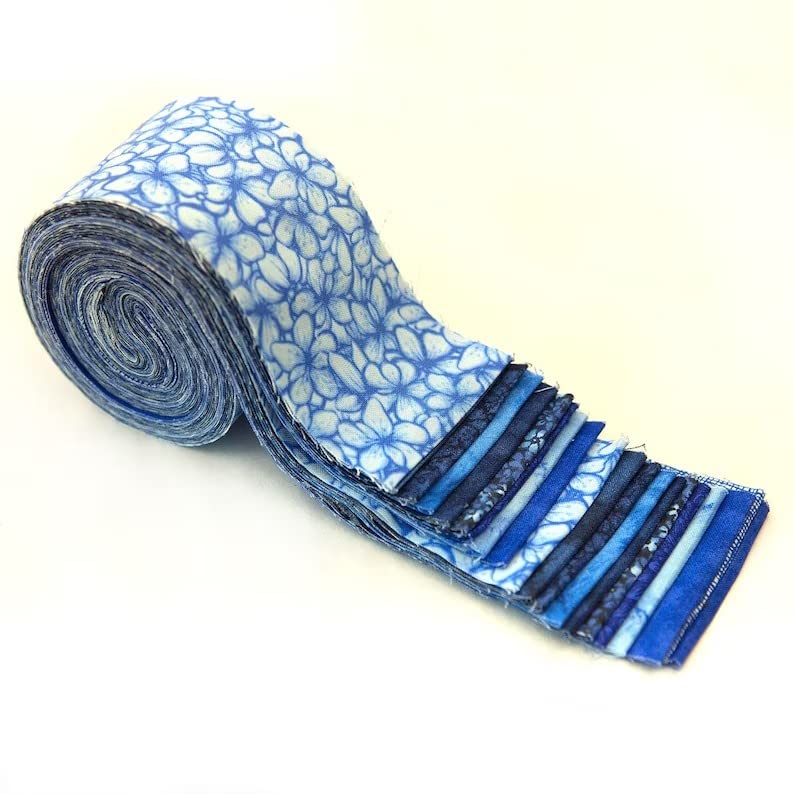 18 Pieces Fabric Cute, Beautiful New It's All Blue Jelly Roll 2.5 inch pre-Cut, Cute 100% Cotton Fabric Quilting Strips 2.5"