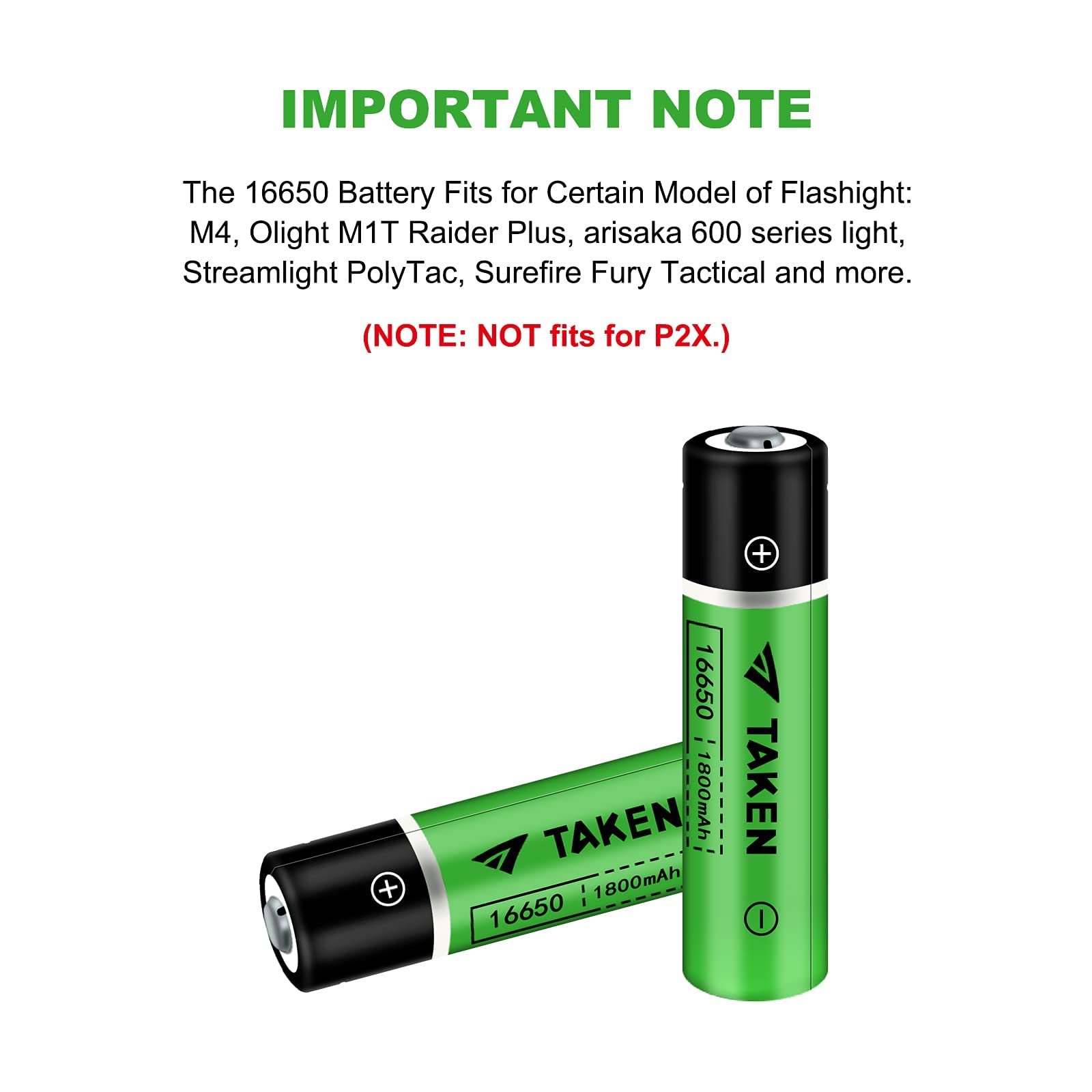 Taken 16650 Rechargeable Battery, 16650 Battery 1800mAh 3.7V Li-ion Rechargeable Battery with Button Top for Flashlights Torches - 1 Pack