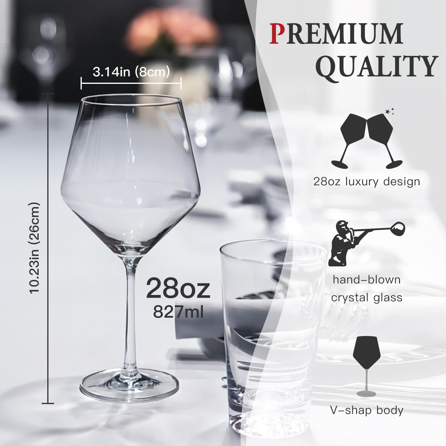 Cyrelwing Large Red Wine glasses set of 4-28oz Extra Large Red Wine Glasses set of 4 with stem-Hand Blown Crystal Big Red Wine Glasses-Light,Thin,Wine tasting Large Cabernet Sauvignon Glasses