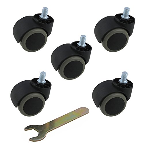 2 Inch Floor Protecting Rubber Office Chair Caster Wheels Twin Wheel fit to metric screws M8 x 13 mm, Chinese standard chairs Threaded Stem Brake Swivel Casters Contains 1 Easy Tools (Black & Gray)