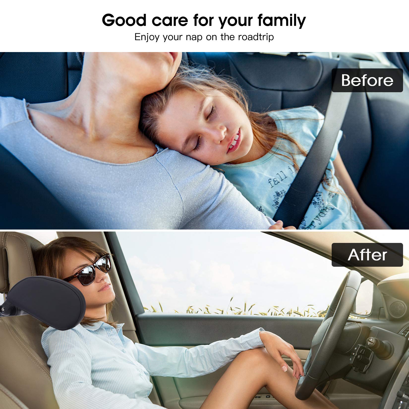 Car Headrest Pillow Road Pal Headrest Car Booster Seat Pillow, U Shape Car Travel Pillow Car Head Neck Support for Kids and Adults