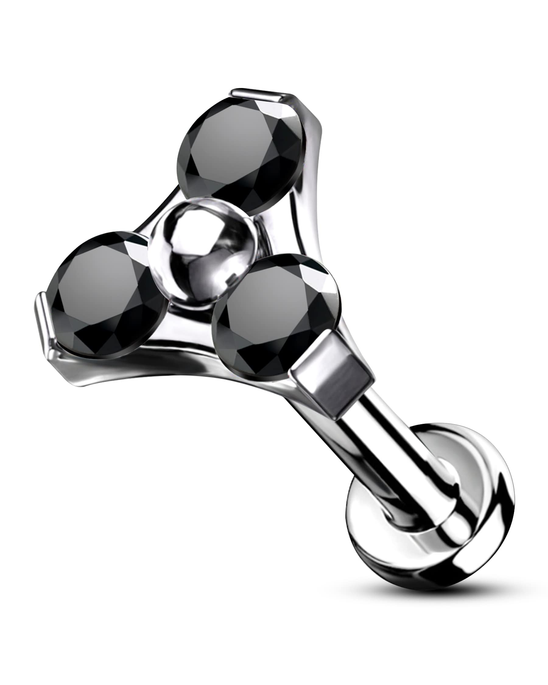 16G G23 Solid Titanium Cartilage Earring Stud Internally Threaded Labret Jewerly Stud Flat Black Medusa Piercing Jewerly Surgical Steel