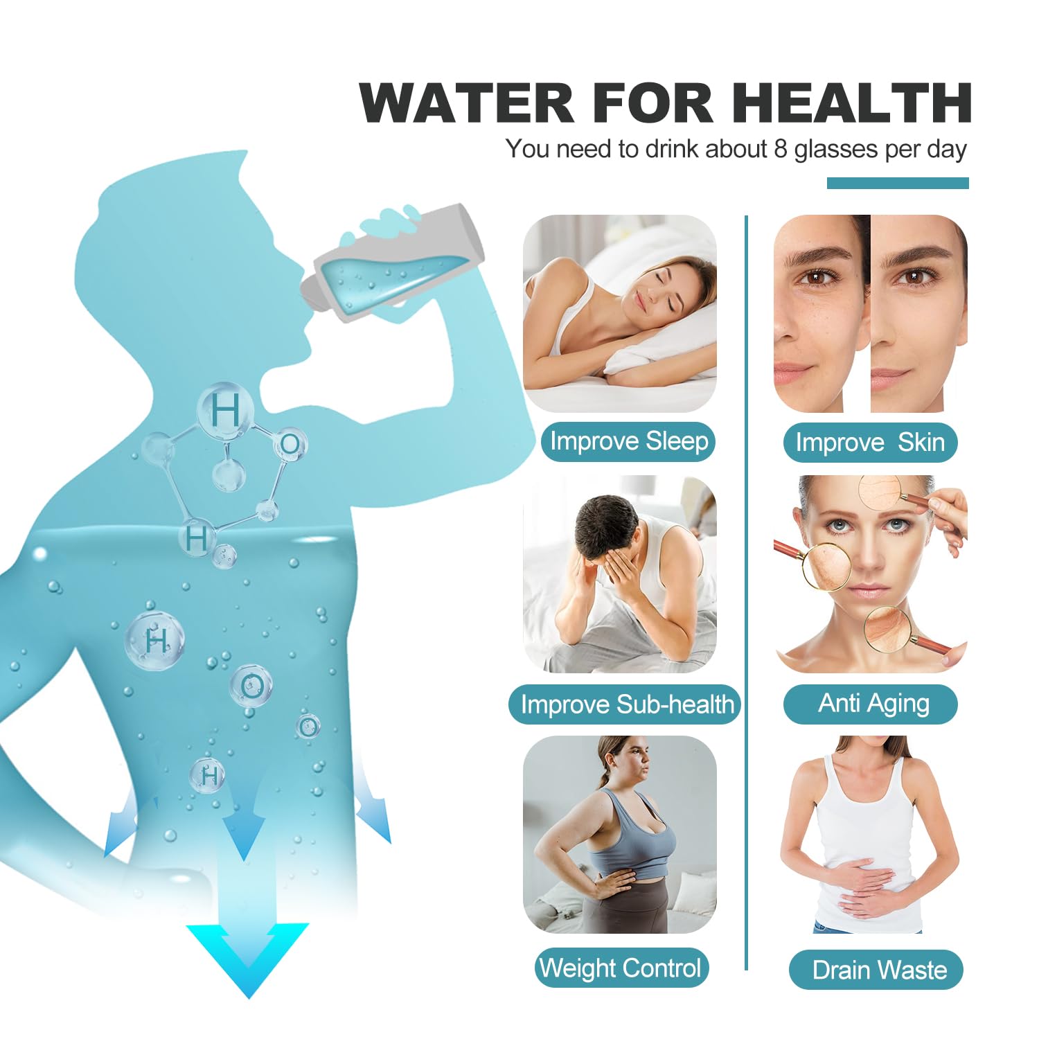 Hydrogen Water Bottle,Hydrogen Water Bottle Generator with Time Reminder Stickers,Rechargeable Portable Glass Hydrogen Water Ionizer Machine for Home Office Travel