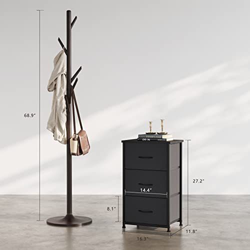 CubiCubi Dresser Nightstand for Bedroom with 3 Drawers, Small Storage Tower Organizer Unit for Closet, Office, Living Room, Hallway, Entryway, Fabric Drawers, Wood Board, Black Grey