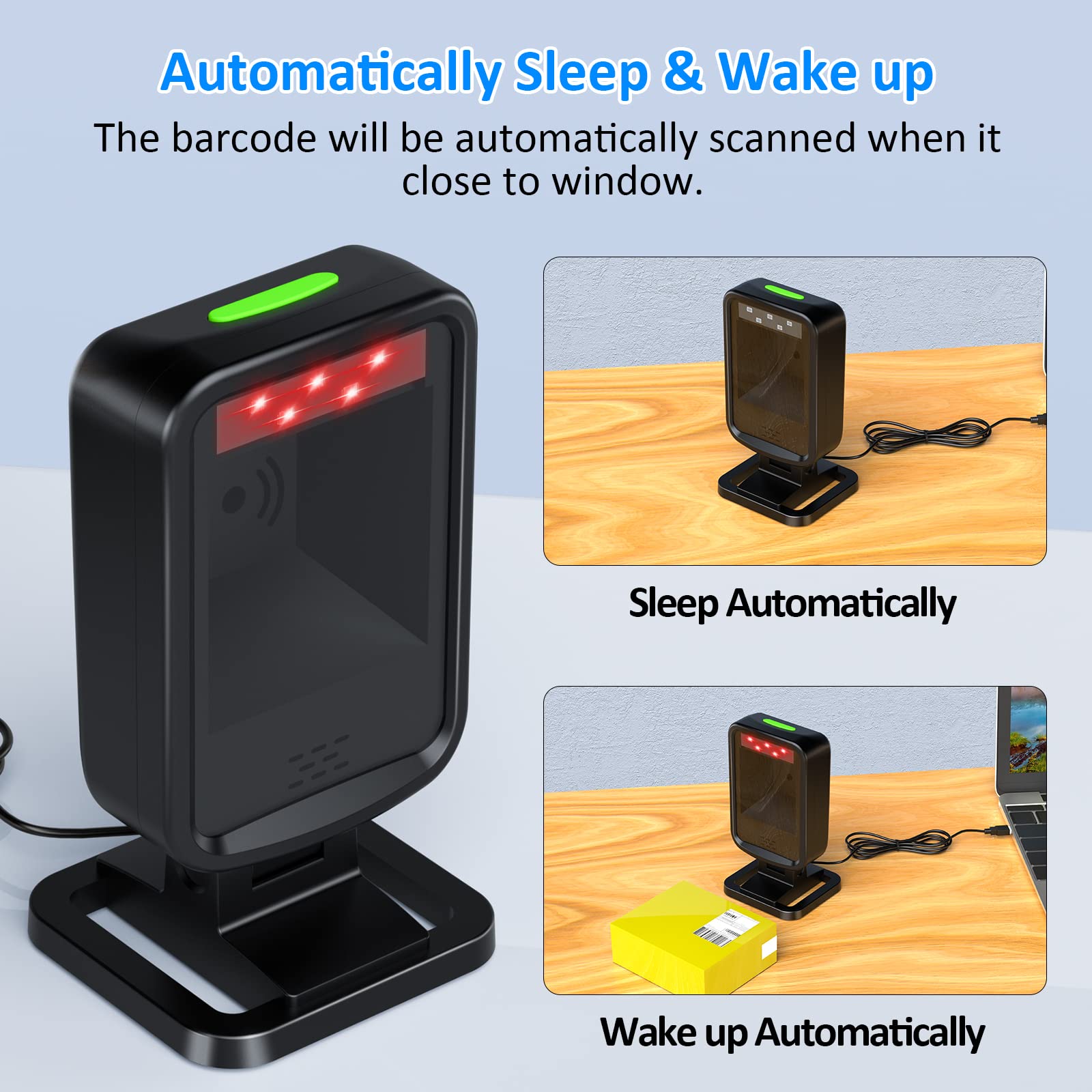 1D/2D Automatic Omnidirectional Desktop Wired USB Bar Code Scanner Reader,Plug and Play,Handsfree Barcode Scanner for Warehouse, Supermarket, Retail Store, Bookstore Pos System
