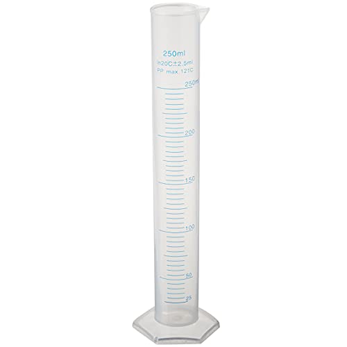 Plastic Graduated Cylinder Set - Education Equipment for Industrial and Academic Labs - Polypropylene Plastic - Science Research, Chemistry Classroom Supplies (250mL, 4-Pack)