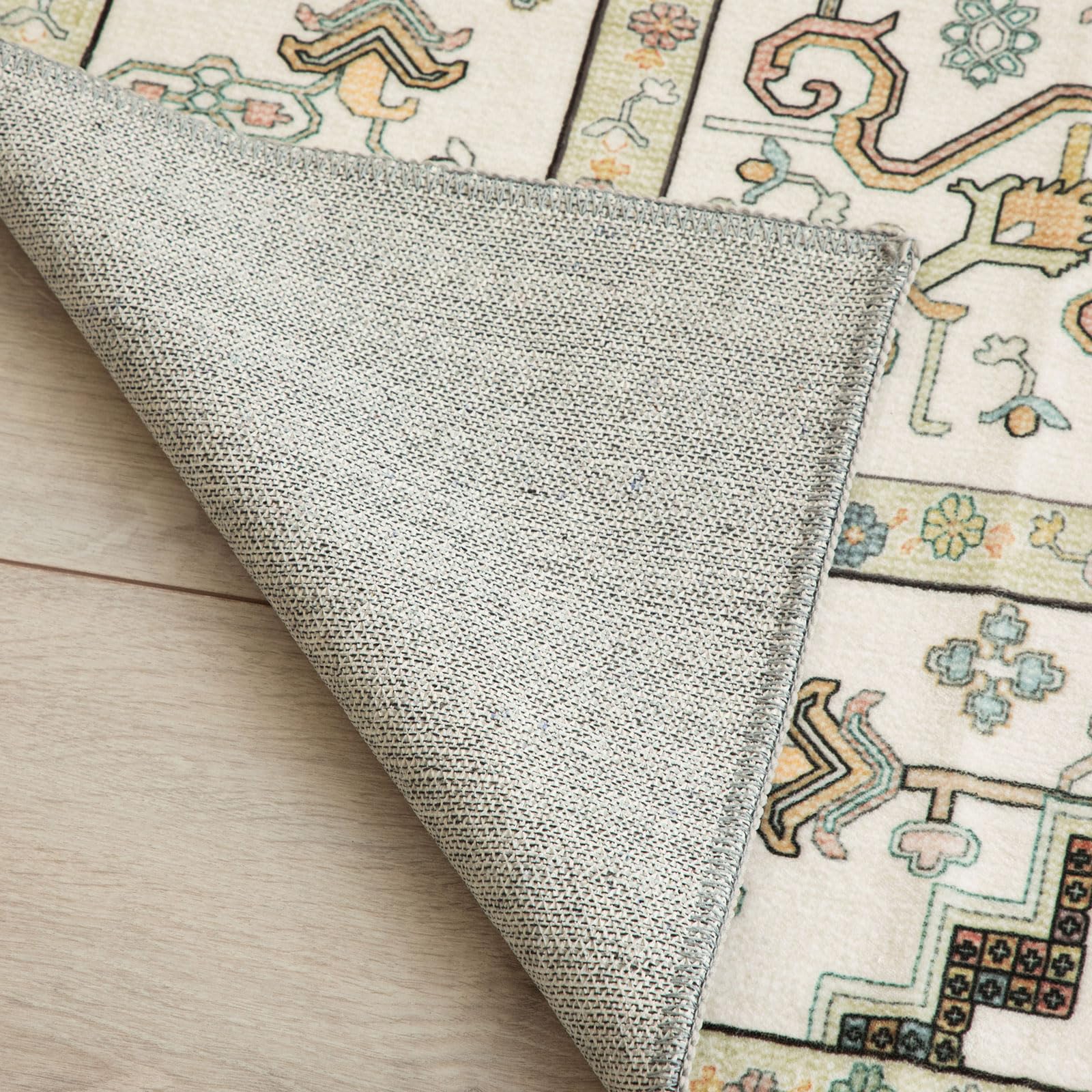 Rineflo-2'x3' Washable Indoor Doormat, Non-Slip Retro Door Mat ,Boho Mat Low-Pile Entryway Rug,Suitable for Bedroom, Study, Bathroom Entrance Carpet (Beige Green, 2'x3')