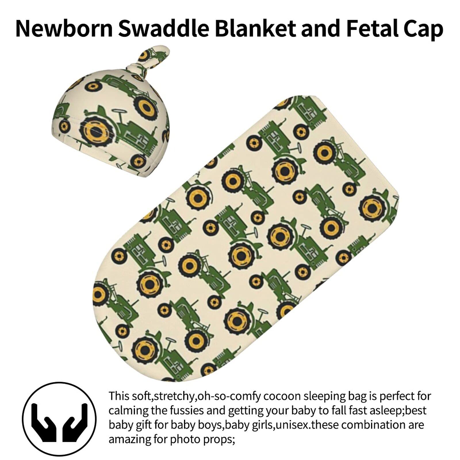 XIAOMAO Tractor Car Baby Swaddle Cocoon Sack,The Simple Swaddle with Beanie Set ,Soft Stretchy Comfortable Receiving Blanket for Infants & Newborns 0-6 Months, One Size