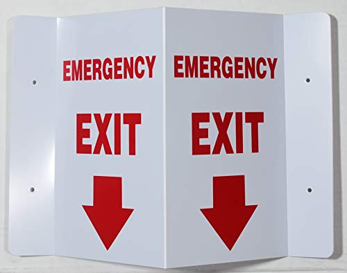 Emergency EXIT Arrow Down 3D Projection Sign/FIRE Extinguisher Hallway Sign (White/RED,Plastic,5.5x9)-Les Deux cotes line