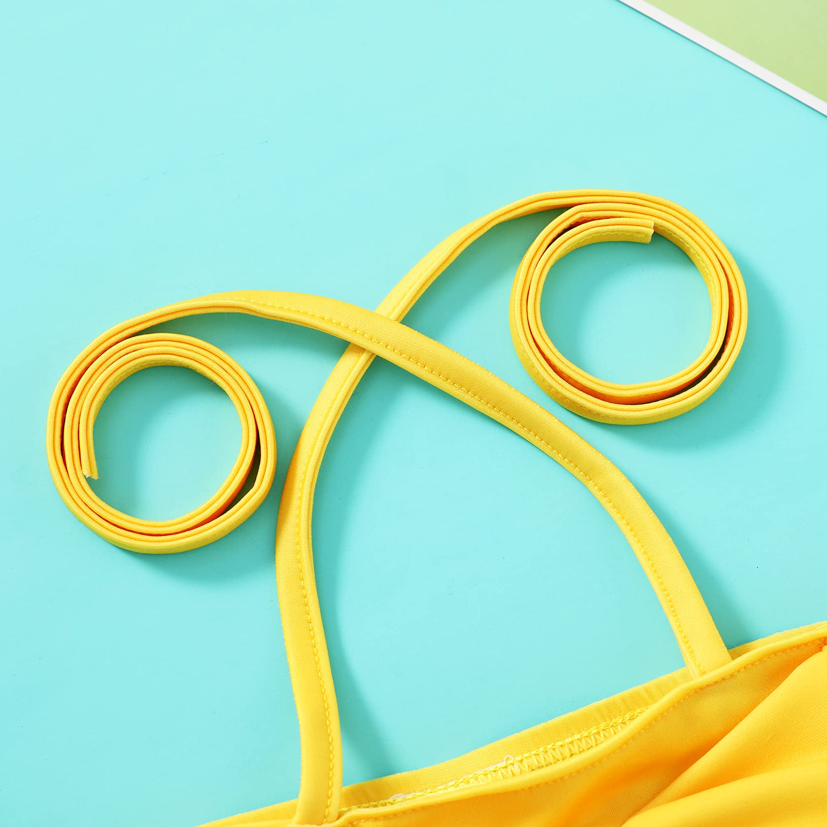 JEELLIGULAR Toddler Baby Girl Swimwear Bowknot Stripe Swimsuit Bathing Suit 2Pcs Bikini Set Outfits Summer (18-24 Months, Lemon)