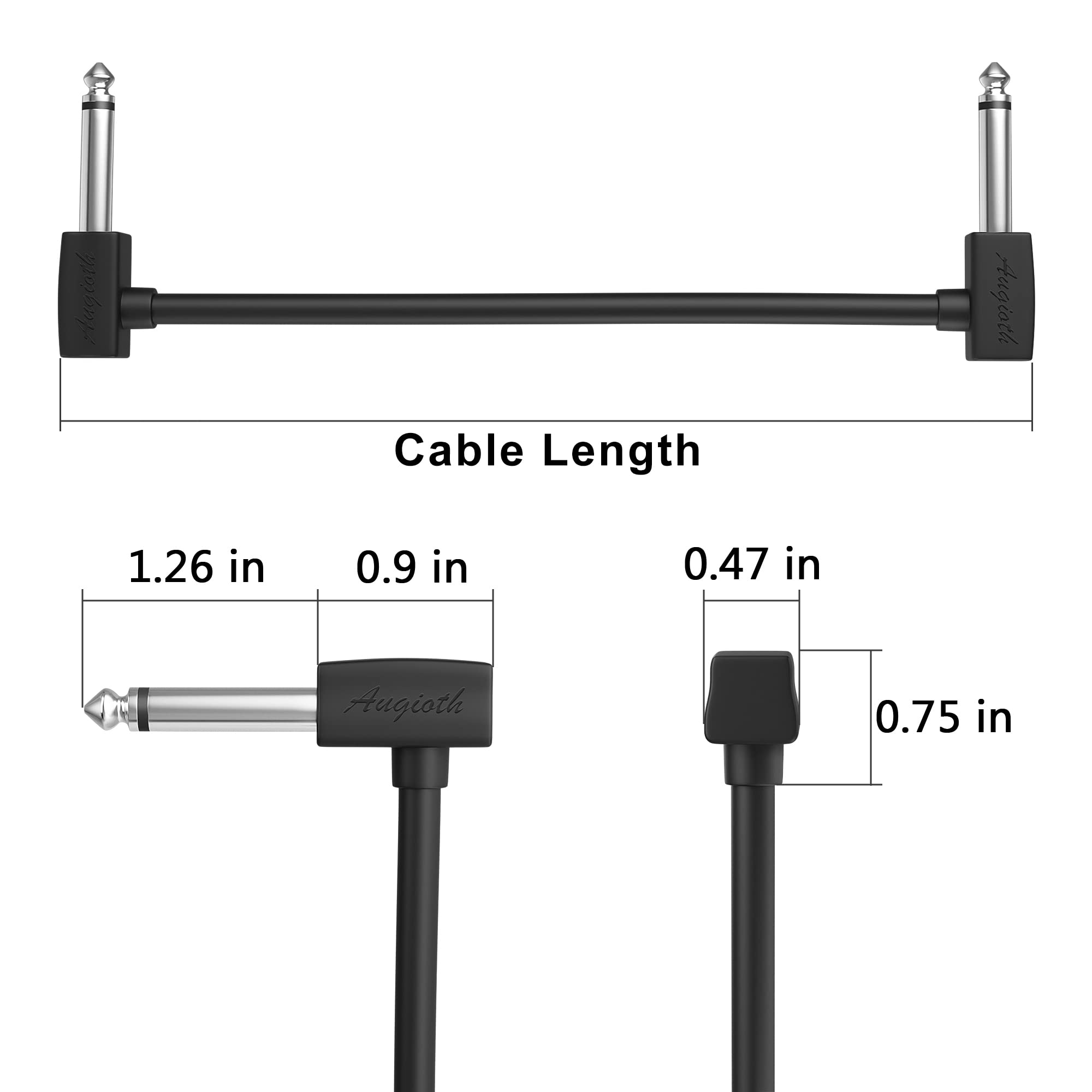 Augioth 12 Inch 3 Pack 30 cm Guitar Patch Cable 1 Ft 1/4 Right Angled TS Effect Pedal Cord