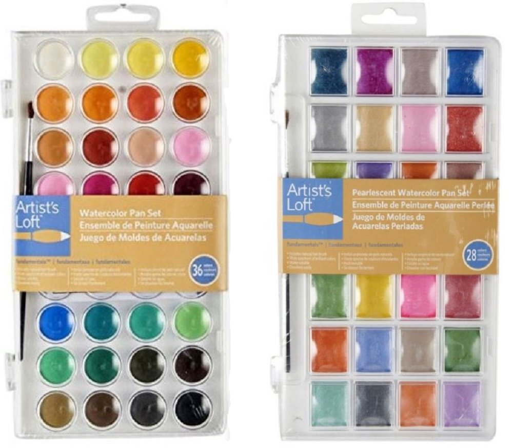 2 item Bundle: Artists Loft Fundamentals Watercolor Pan Set and Pearlescent Watercolor Pan Set