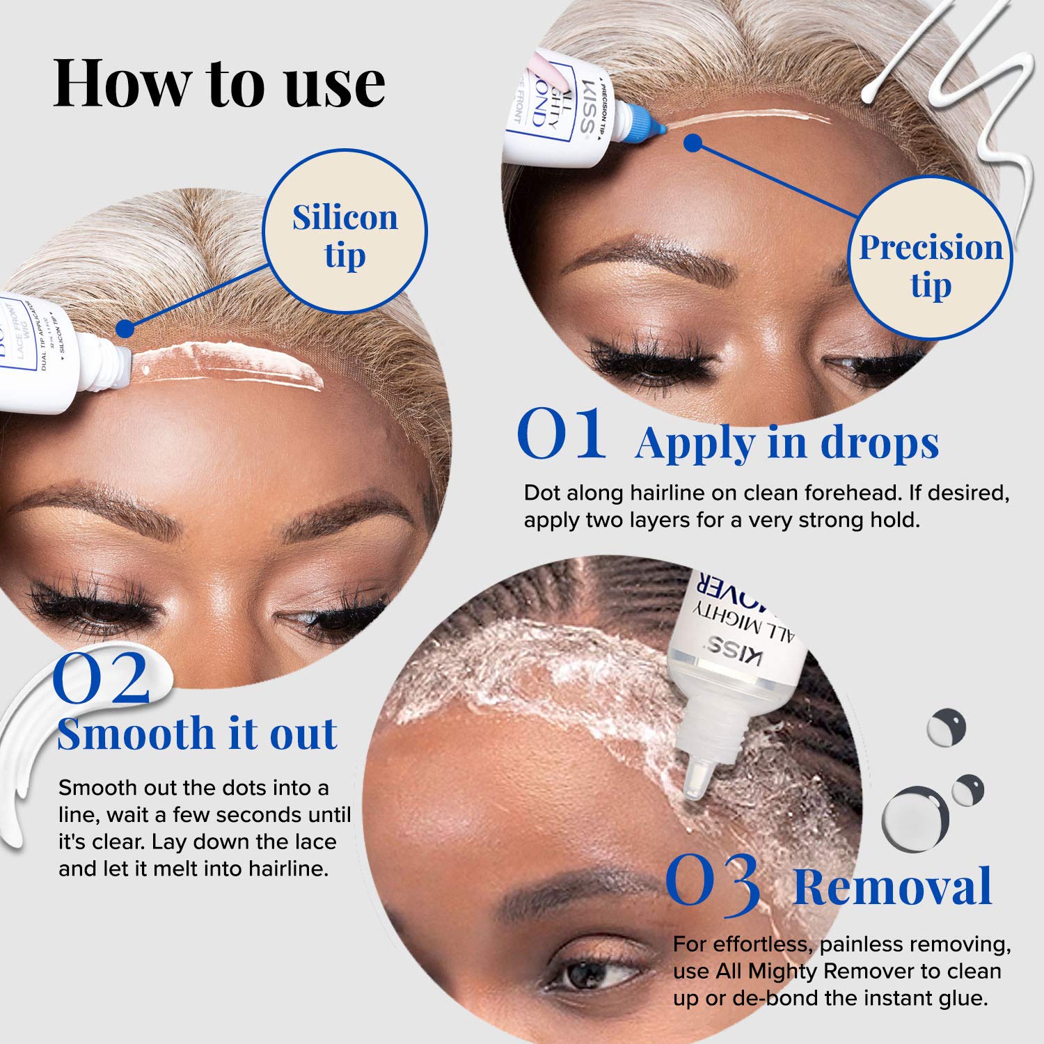 Red by Kiss All Mighty Bond Lace Front Wig Glue & Remover Set, Dual Tip Applicator, Instant Dry, Water Resistant, Strong Hold for Wigs, Frontals, Toupees, Safe for Sensitive Skin, Front Wig Remover