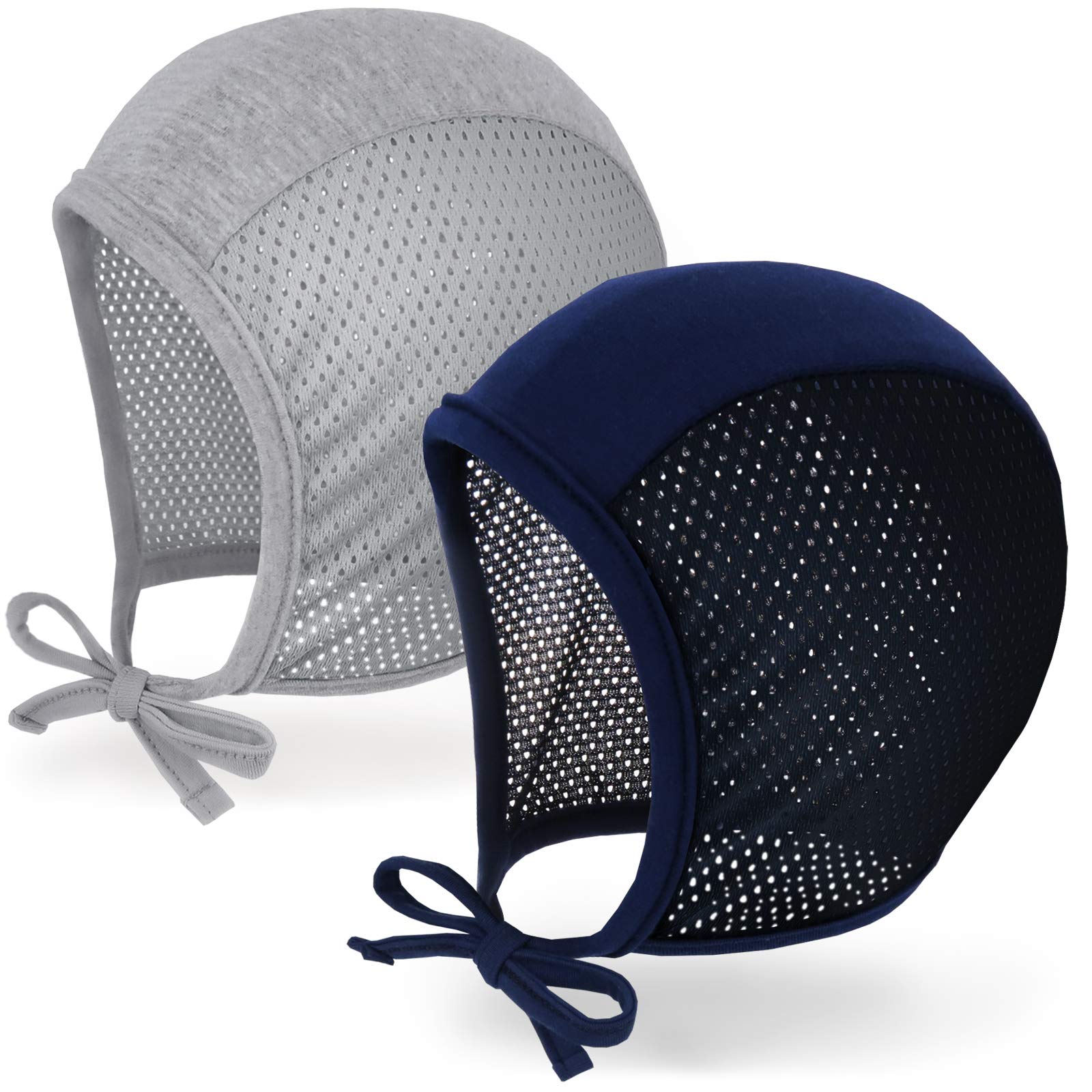 JELLYTREE Baby Hat Bonnet Summer Mesh Breathable Soft Toddler Boys Fashion Caps Baby Hearing Aid Hat Infant Beanies, Grey+Navy_L