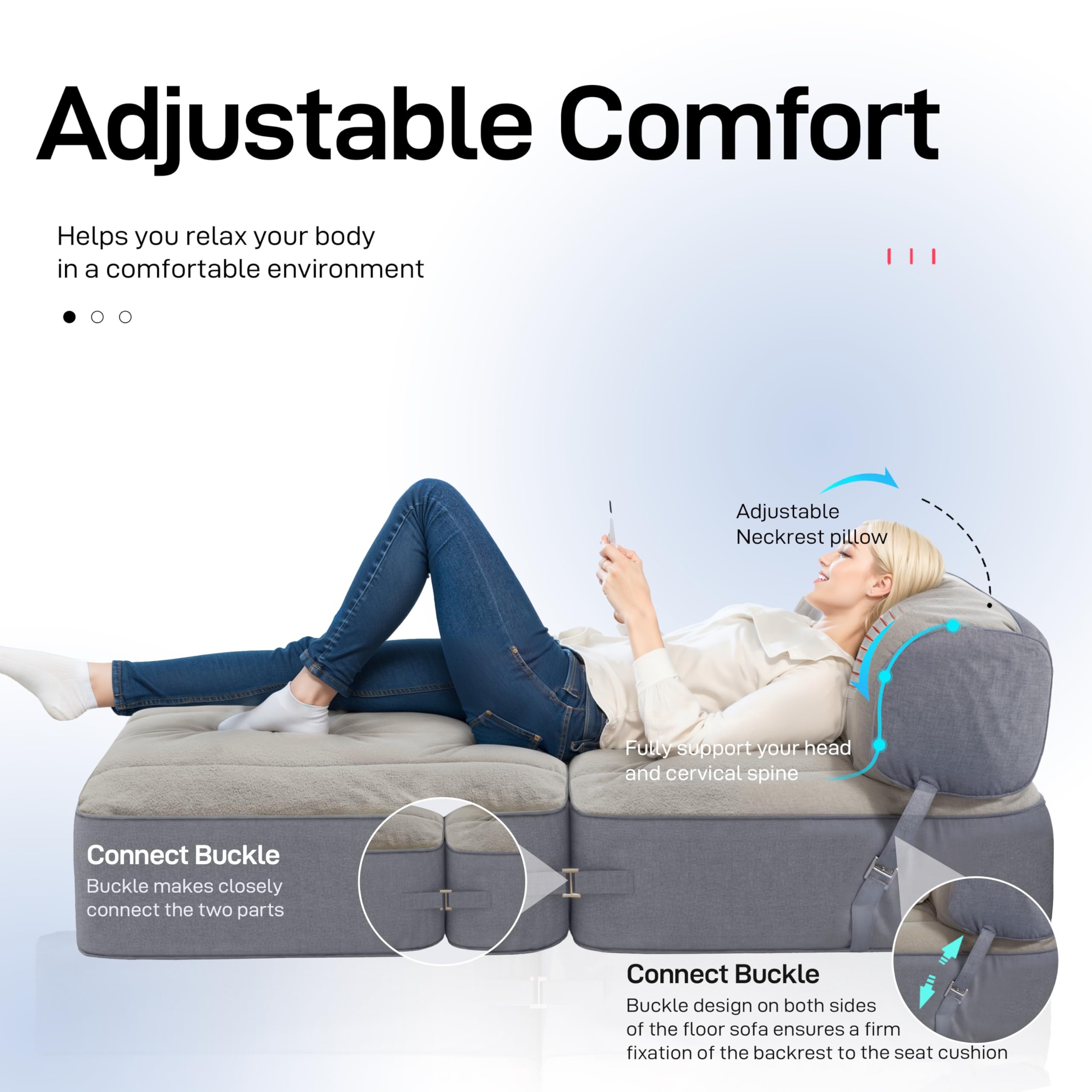 Daneey Convertible Folding Sofa Bed, Folding Chair Bed, Convertible Chair Bed Sleeper and Fold Out Couch, Foam Floor Sofa Couch Bed, Futon Sofa Bed for Bedroom/Living Room/Dorm, Gray