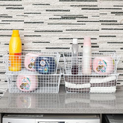 2 Pack Stackable Wire Storage Baskets With Handles,for Kitchen, Bathroom, Cabinets, Cupboards, Countertop - Freezer & Pantry Organizer Bins, for Snacks, Drinks, Potatoes, Onions, Meat XXL