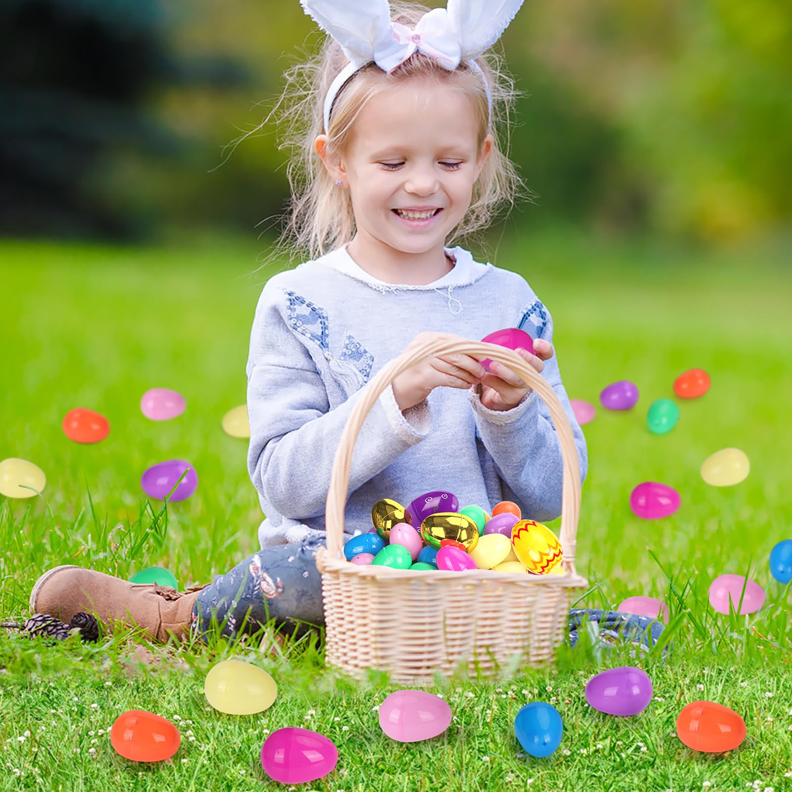 120 Pcs Prefilled Easter Eggs with Toys Inside, Pre Filled Plastic Easter Eggs Bulk for Easter Egg Hunt Supplies, Easter Party Favors, Easter Basket Stuffers Filler, Pre Stuffed Easter Eggs for Kids
