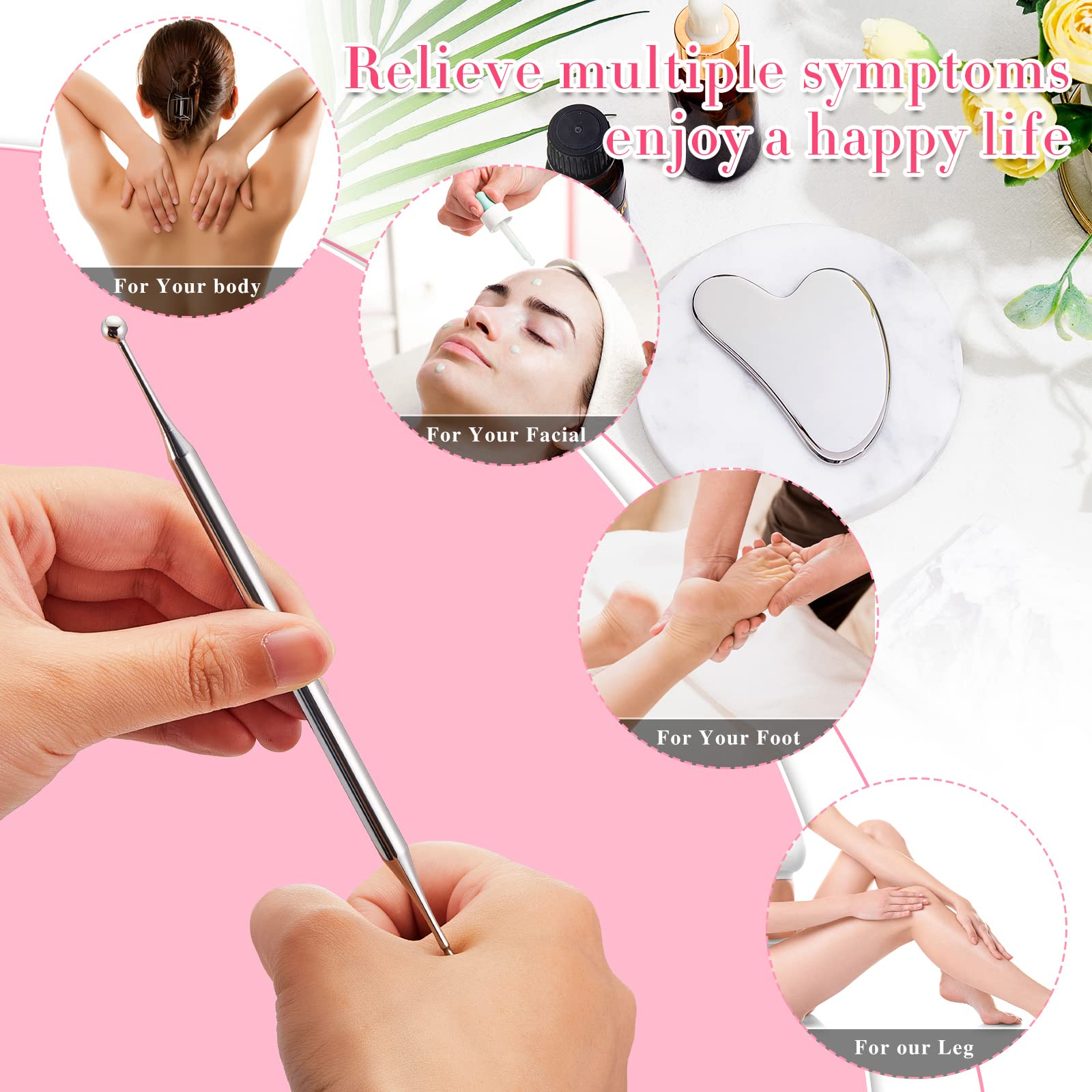 2 Pieces Face Reflexology Tools Stainless Steel Guasha Board Ear and Body Point Probe Pen Heart Shaped Massage Scraper Acupuncture Pen Gua Sha Facial Tool for Face Body Spa Massager